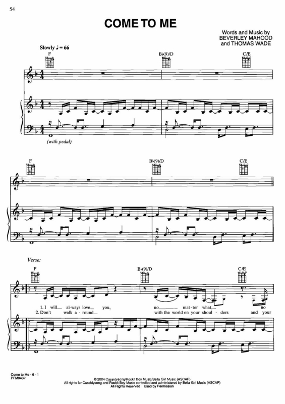 Super Partituras - Come to Me (Celine Dion, Beverley Mahood, Thomas ...