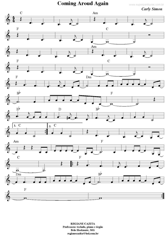 Super Partituras - Coming Around Again (Carly Simon), com cifra