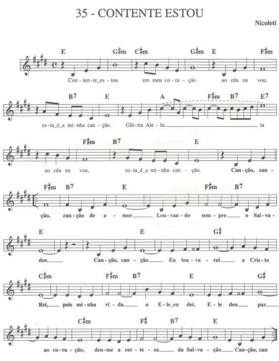 Super Partituras - Contente Estou (Músicas Cristãs), com cifra