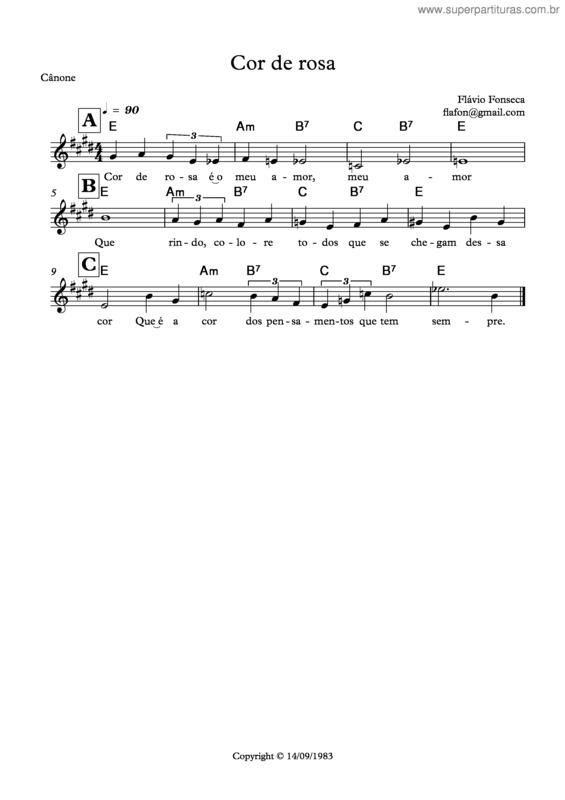 Super Partituras - Cor de rosa (Flavio Fonseca), com cifra