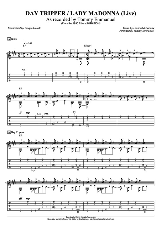Super Partituras - Day Tripper And Lady Madonna (Tommy Emmanuel) Super Partituras - Day Tripper And Lady Madonna (Tommy Emmanuel)