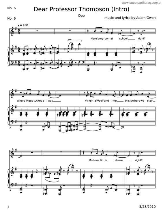Super Partituras - Dear Professor Thompson (Adam Gwon)