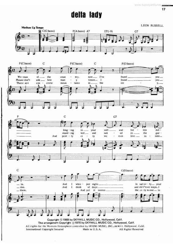 Super Partituras - Delta Lady (Joe Cocker, Leon Russel), com cifra