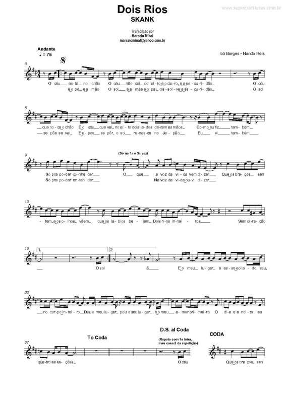 Super Partituras - Dois Rios (Nando Reis, Skank, Lô Borges)