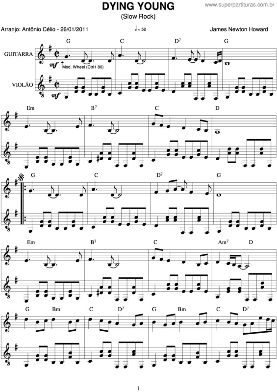 Super Partituras - Dying Young v.3 (James Newton Howard), com cifra