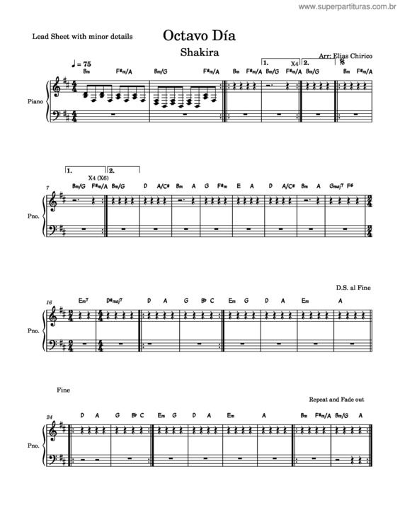 Super Partituras - El Octavo Dia (Shakira)