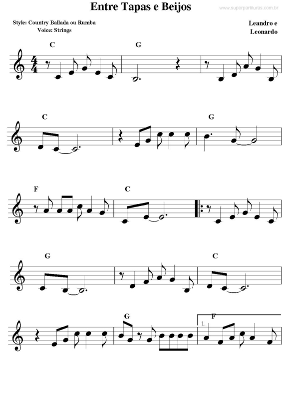 Super Partituras - Entre Tapas E Beijos (Leandro e Leonardo), com cifra