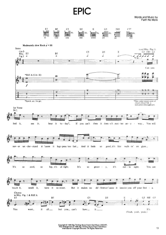 Super Partituras - Epic (Faith no More), com cifra