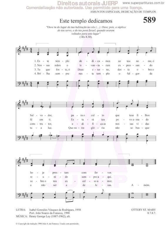 Super Partituras - Este Templo Dedicamos - 589 HCC v.2 (Hinário do ...