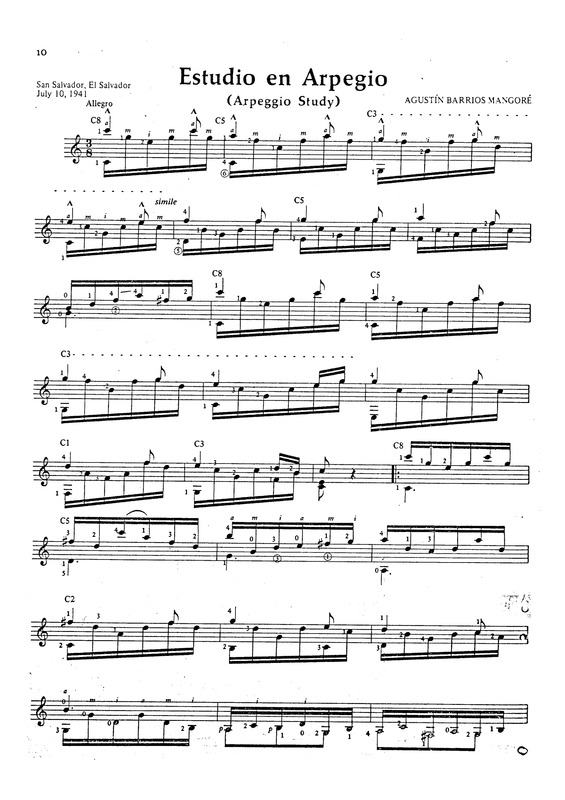 Super Partituras - Estudio En Arpegio (Agustin Barrios)