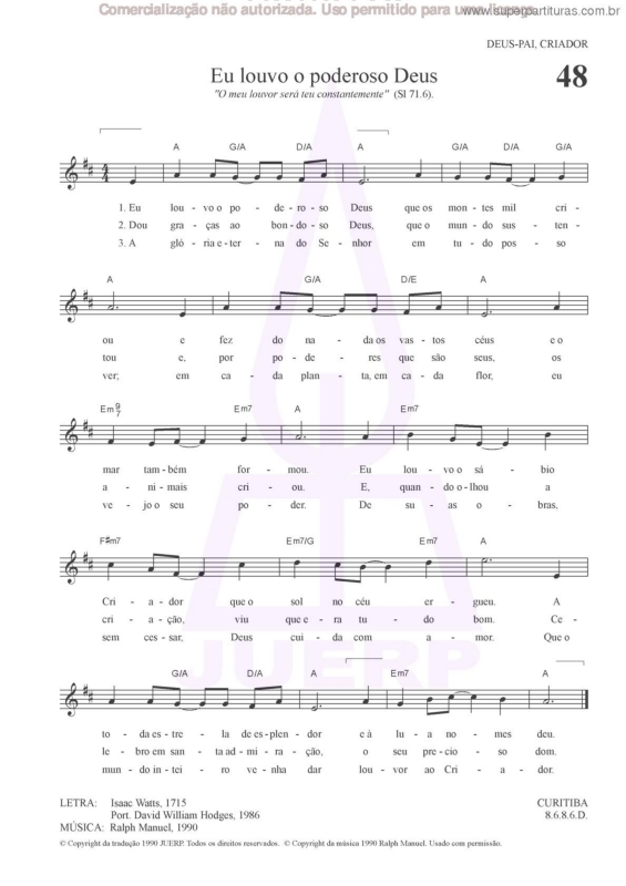 Super Partituras - Eu Louvo O Poderoso Deus - 48 HCC (Hinário do Culto Cristão, Ralph Manuel ...