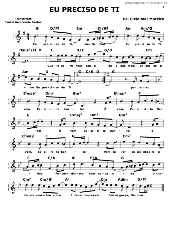 Super Partituras - Eu Preciso De Ti 2 (Padre Cleidimar), com cifra
