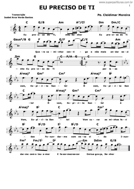 Super Partituras - Eu Preciso De Ti (Padre Cleidimar), com cifra