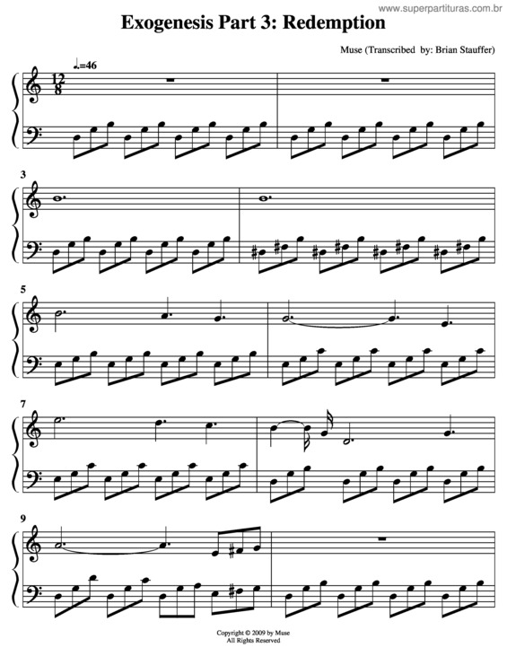 Super Partituras - Exogenesis Part 3, Redemption (Muse), com cifra