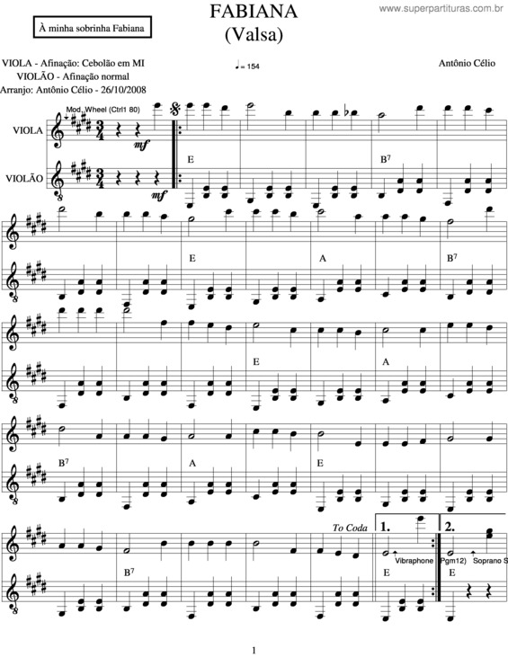 Super Partituras - Fabiana v.2 (Antônio Célio), com cifra