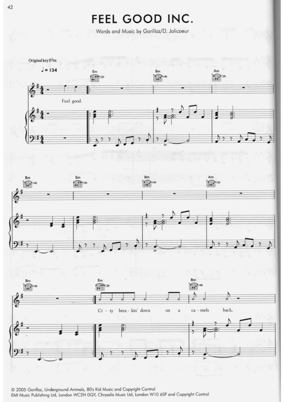 Super Partituras - Feel Good Inc. (Gorillaz, D. Jolicoeur), com cifra