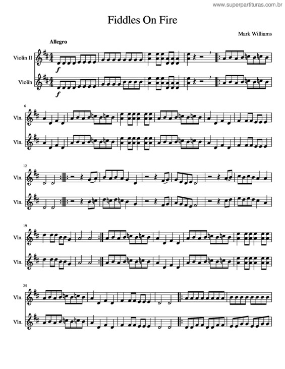 Super Partituras - Fiddles On Fire Para 2 Violines (Mark Williams)