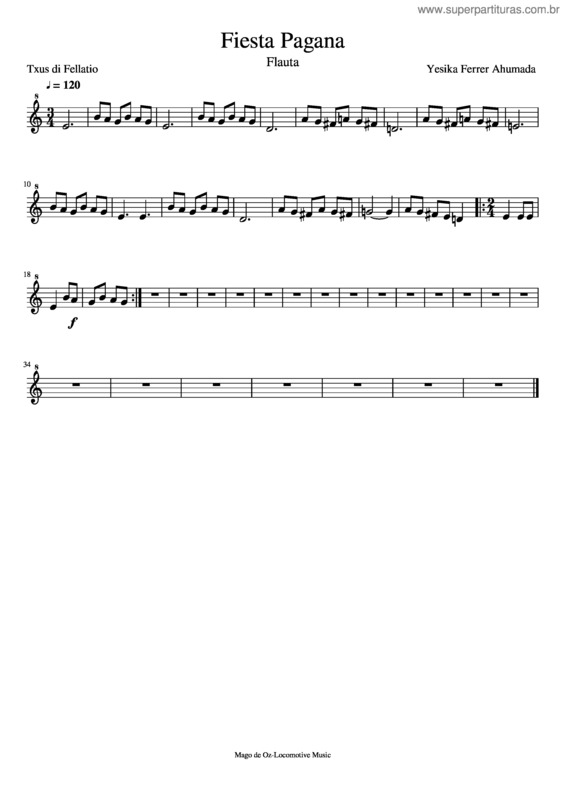 Super Partituras - Fiesta Pagana Flauta (Desconhecido)