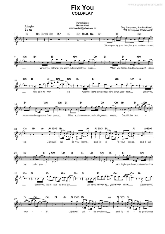 Super Partituras - Fix You (Coldplay), com cifra