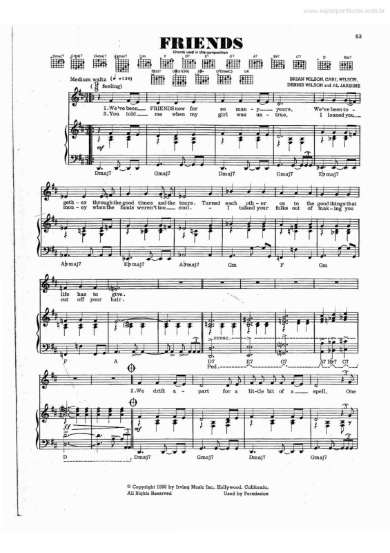 Super Partituras - Friends (Beach Boys, Brian Wilson, Carl Silson ...