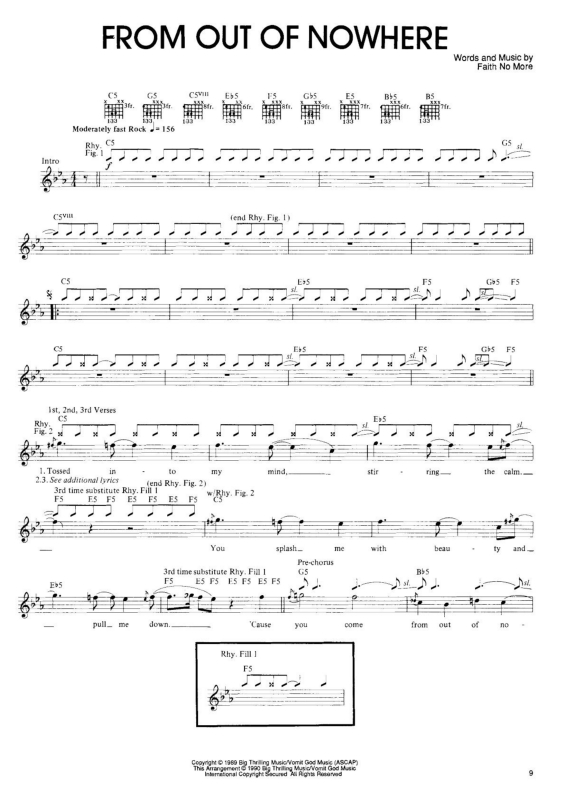 Super Partituras - From Out of Nowhere (Faith no More), com cifra