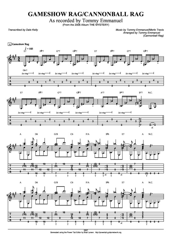 Super Partituras - Gameshow Rag Cannonball Rag (Tommy Emmanuel)