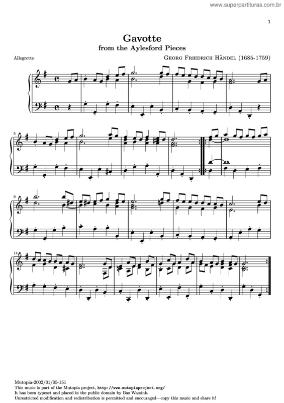 Super Partituras - Gavotte v.4 (George Frideric Handel)