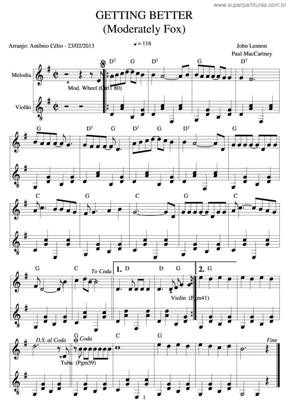 Super Partituras - Getting Better v.3 (John Lennon, Paul McCartney ...
