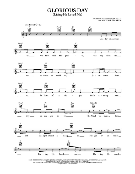 Super Partituras - Glorious Day (Living He Loved Me) v.3 (Mark Hall, Michael Bleaker), com cifra