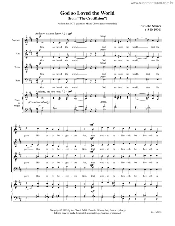 Super Partituras - God So Loved The World (John Stainer), com cifra Super Partituras - God So Loved The World (John Stainer), com cifra