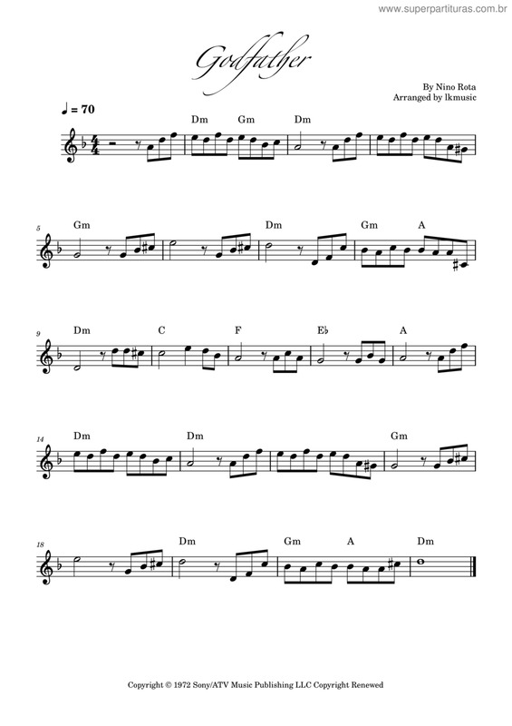 Super Partituras - Godfather (Poderoso Chefão) (Nino Rota), com cifra