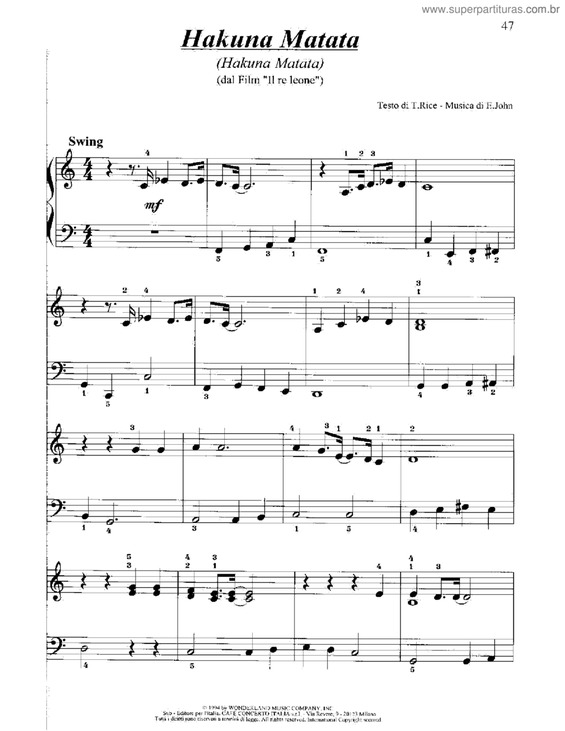 Super Partituras - Hakuna Matata v.2 (Disney)