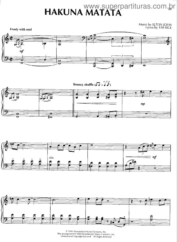 Super Partituras - Hakuna Matata v.3 (El Rey León), com cifra