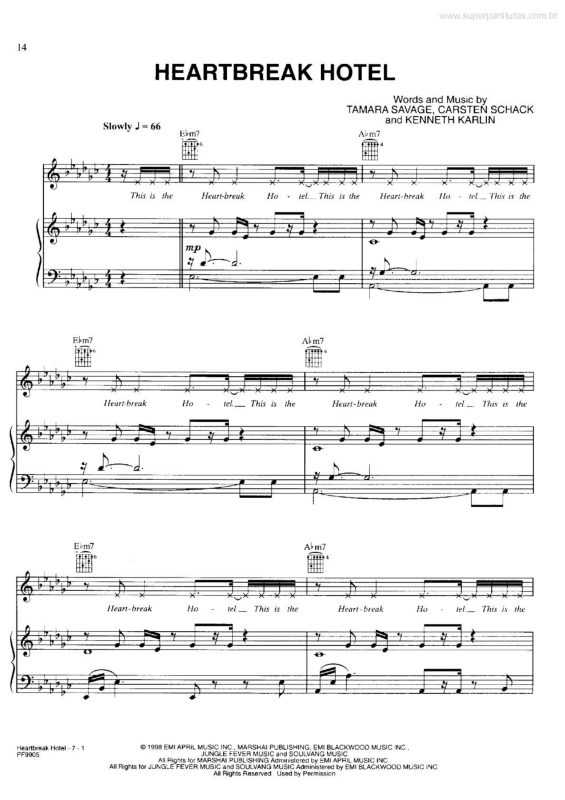 Super Partituras - Heartbreak Hotel (Whitney Houston, Tamara Savage ...
