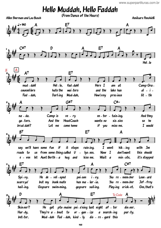 Super Partituras - Hello Muddah, Hello Faddah (Allan Sherman And Lou Busch)