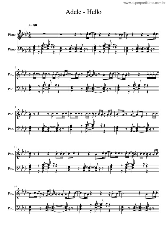 Super Partituras - Hello v.10 (Adele), com cifra