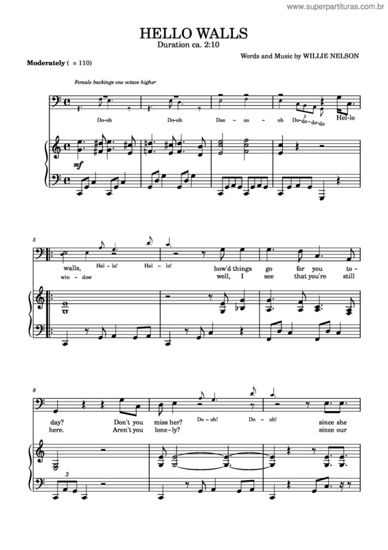 Super Partituras - Hello Walls (Faron Young, Willie Nelsonn)