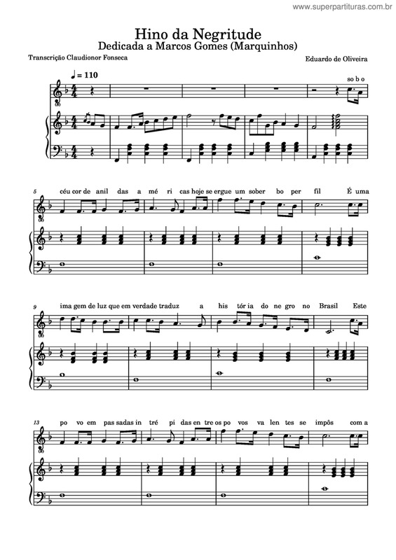 Super Partituras - Hino Da Negritude (Eduardo de Oliveira)