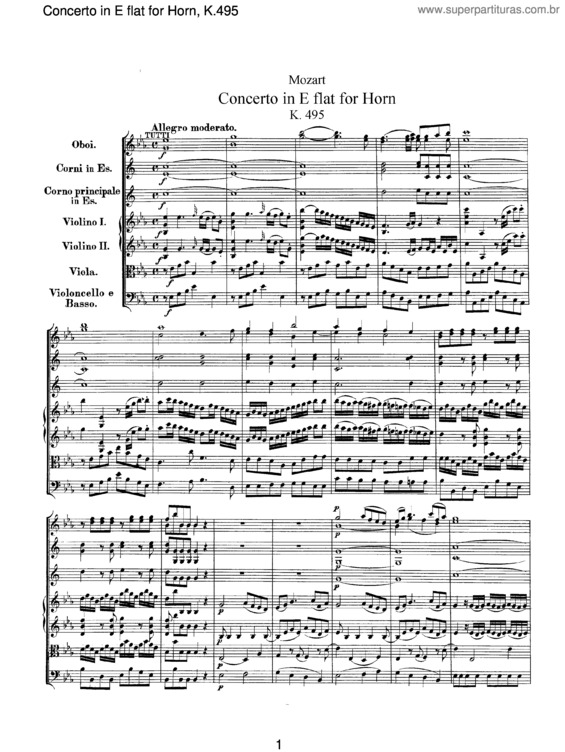 Super Partituras Horn Concerto No 4 Wolfgang Amadeus Mozart
