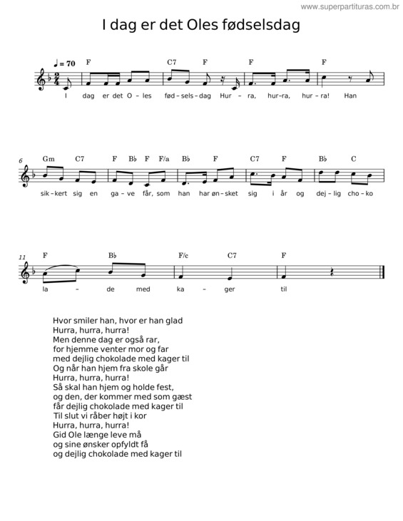 Super Partituras - I Dag Er Det Oles Fødselsdag v.2 (Desconhecido)
