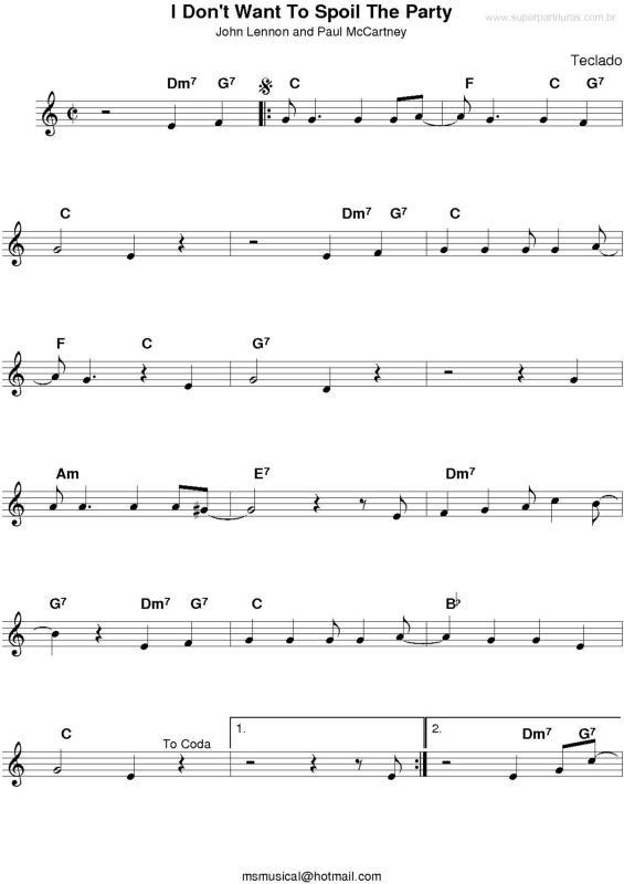 Super Partituras - I Don`t Wan To Spoil The Party v.2 (The Beatles), com cifra