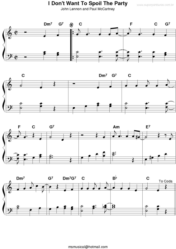 Super Partituras - I Don`t Wan To Spoil The Party (The Beatles), com cifra