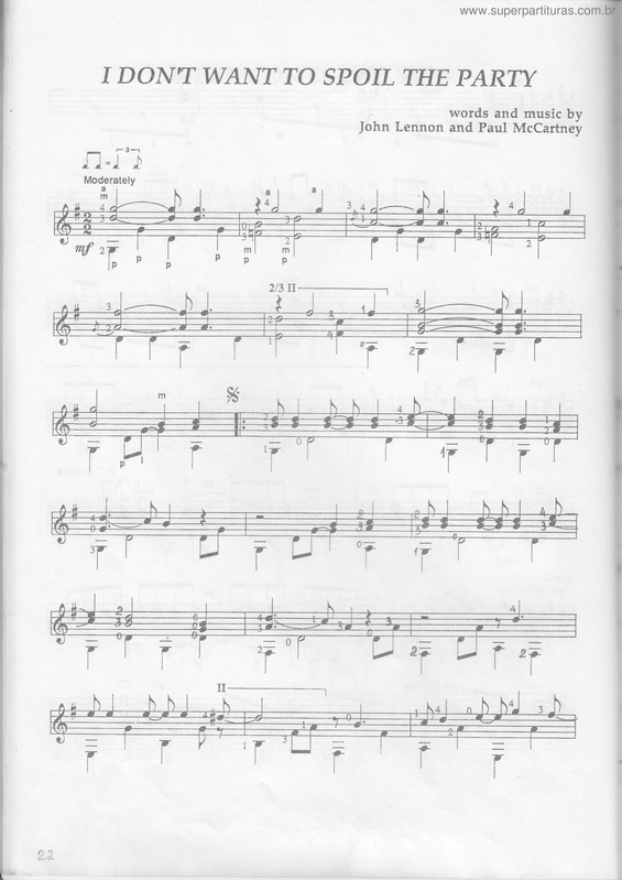 Super Partituras - I Don`t Want To Spoil The Party (The Beatles), com cifra