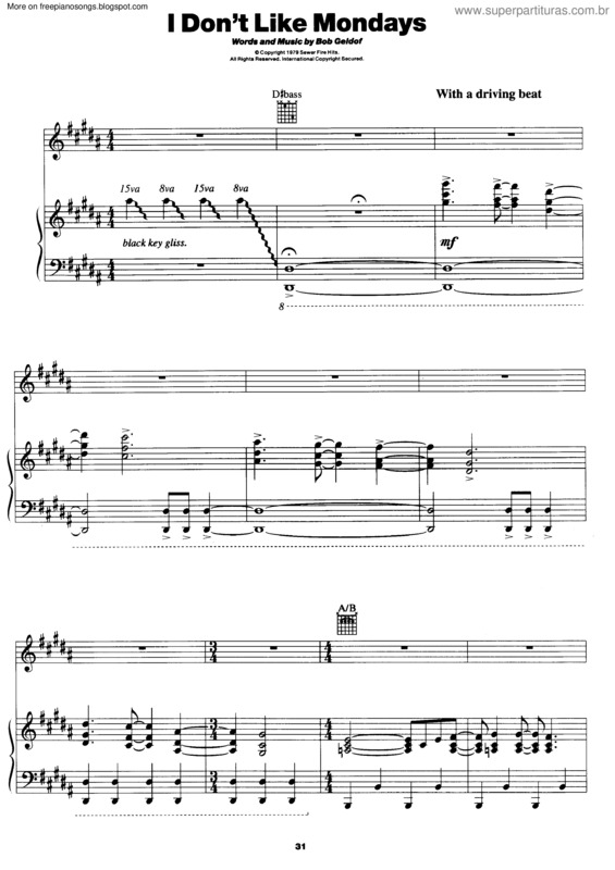 Super Partituras - I Dont Like Mondays (Boomtown Rats)