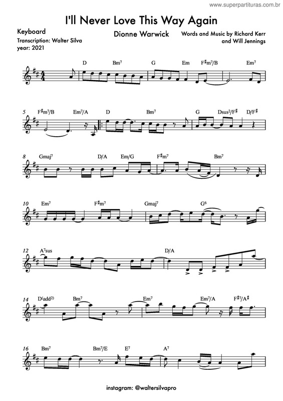 Super Partituras - I'll Never Love This Way Again v.3 (Will Jennings ...