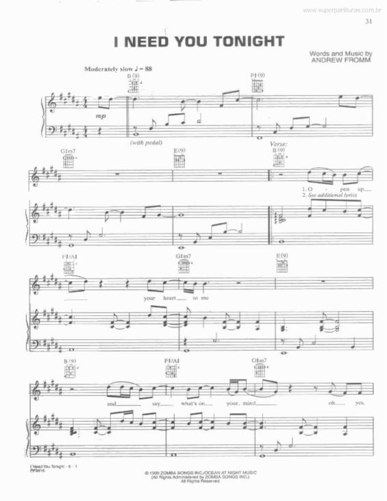 Super Partituras - I Need You Tonight (Backstreet Boys, Andrew Fromm ...