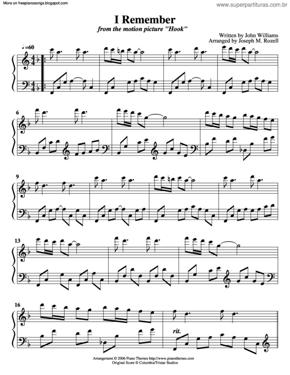 Super Partituras - I Remember (Hook) (John Williams)