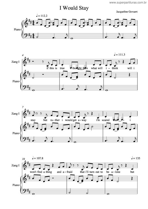 Super Partituras - I Would Stay (Krezip), com cifra