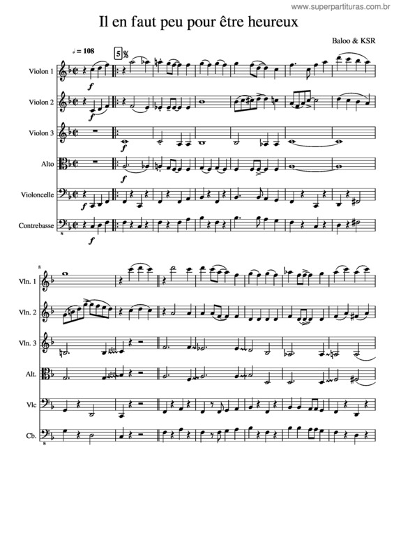 Super Partituras - Il En Faut Peu Pour Être Heureux v.2 (Misc Cartoons)