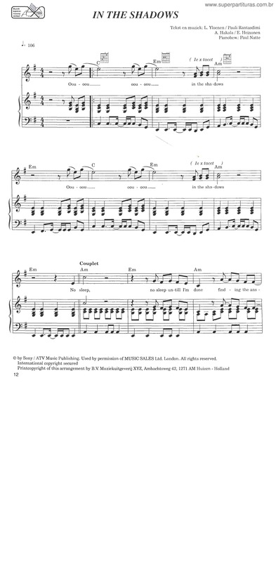 Super Partituras - In The Shadows (The Rasmus), com cifra